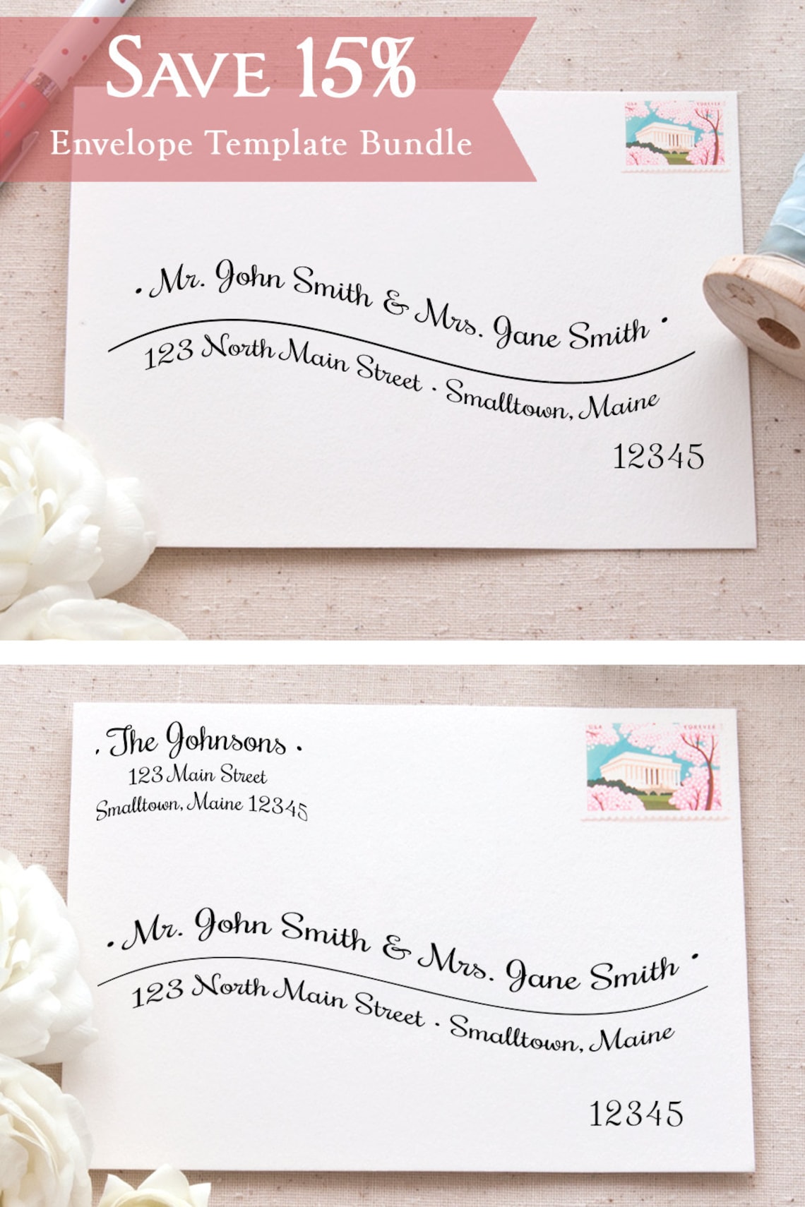 Printable Envelope Address Template Bundle Calligraphy Wave | Etsy