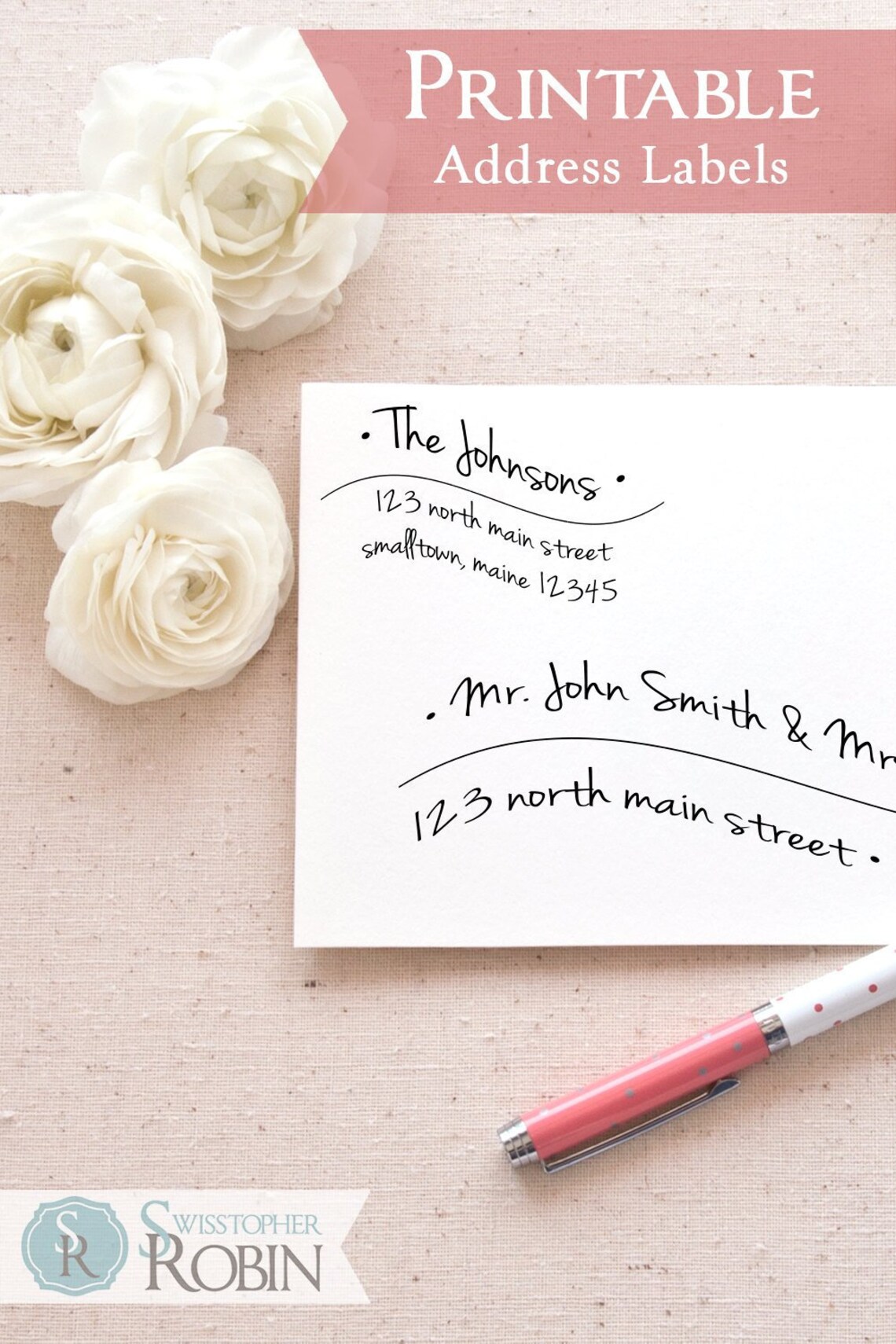 Printable Mail Address Label Template Hand-Lettered Wave | Etsy