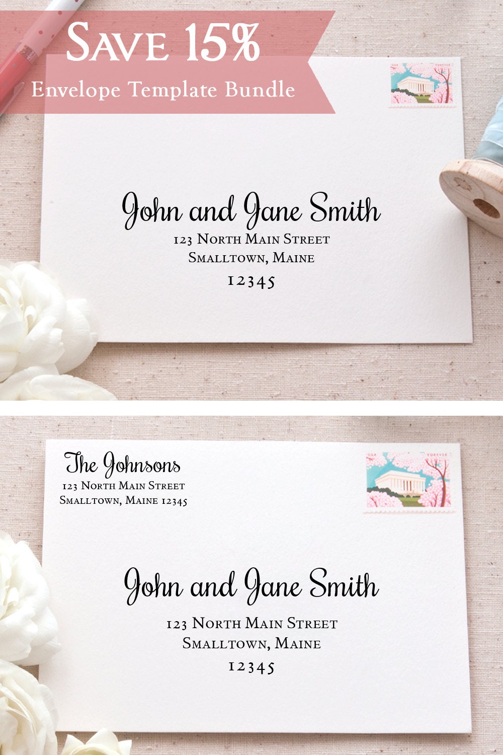 Printable Envelope Address Template Bundle Classic Calligraphy Envelope ...