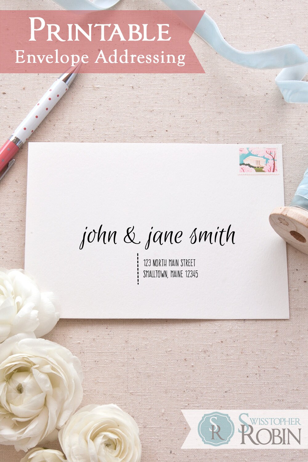 Printable Envelope Address Template Casual Calligraphy Addressing ...