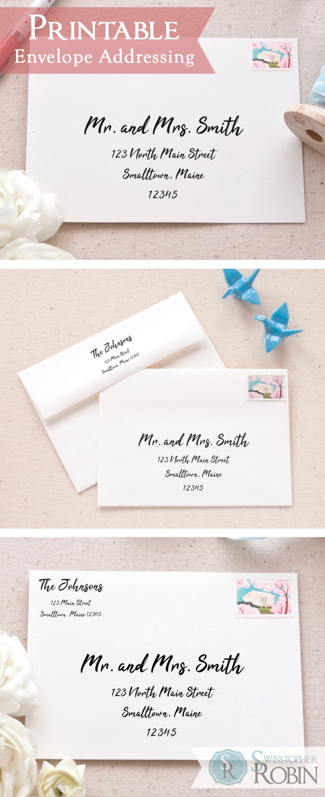 Printable Envelope Address Template Bundle Brush Calligraphy Envelope ...