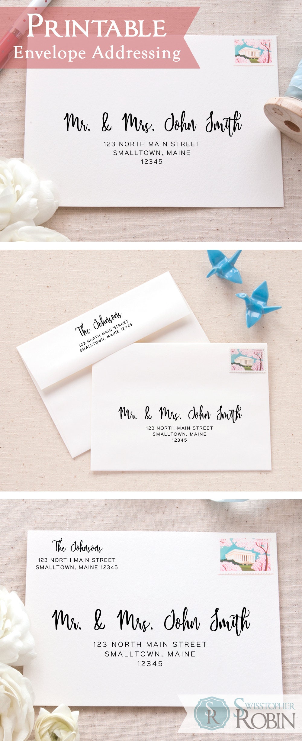 Printable Envelope Address Template Bundle Romantic - Etsy