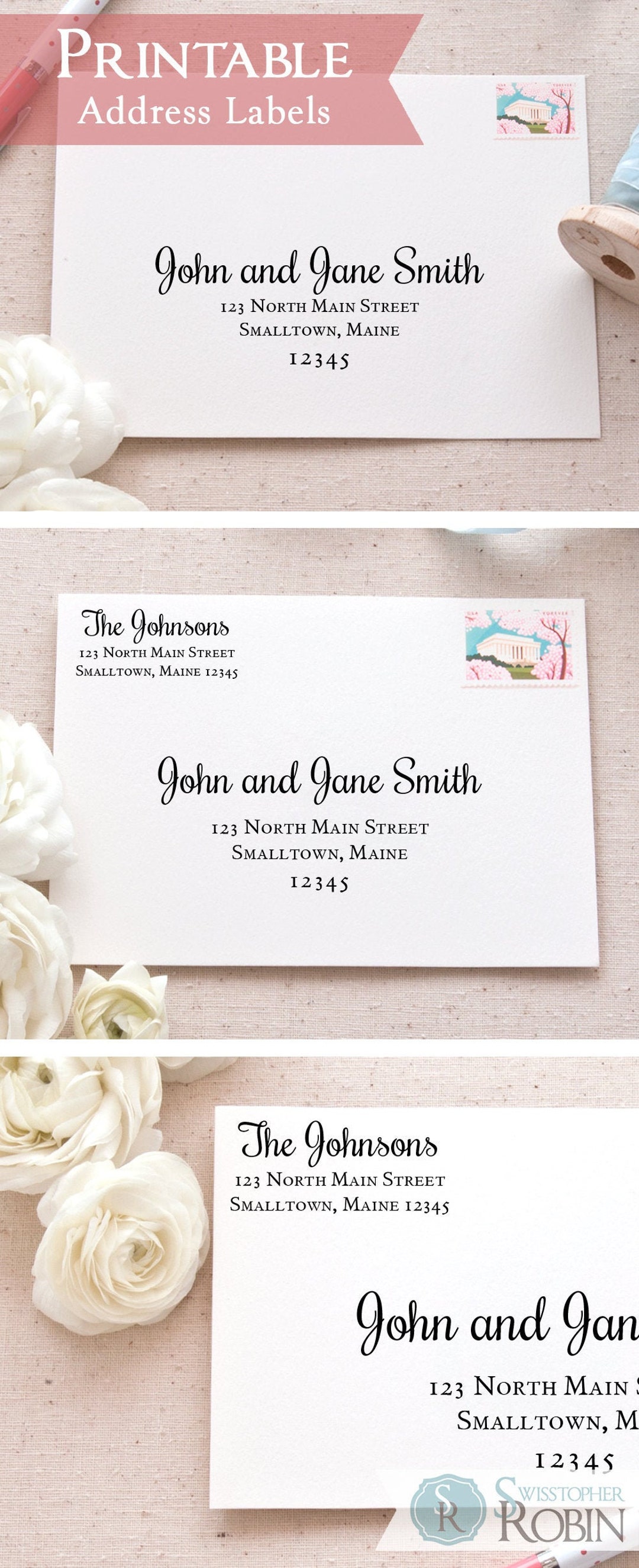 Printable Mail Address Label Template Bundle Classic Calligraphy ...