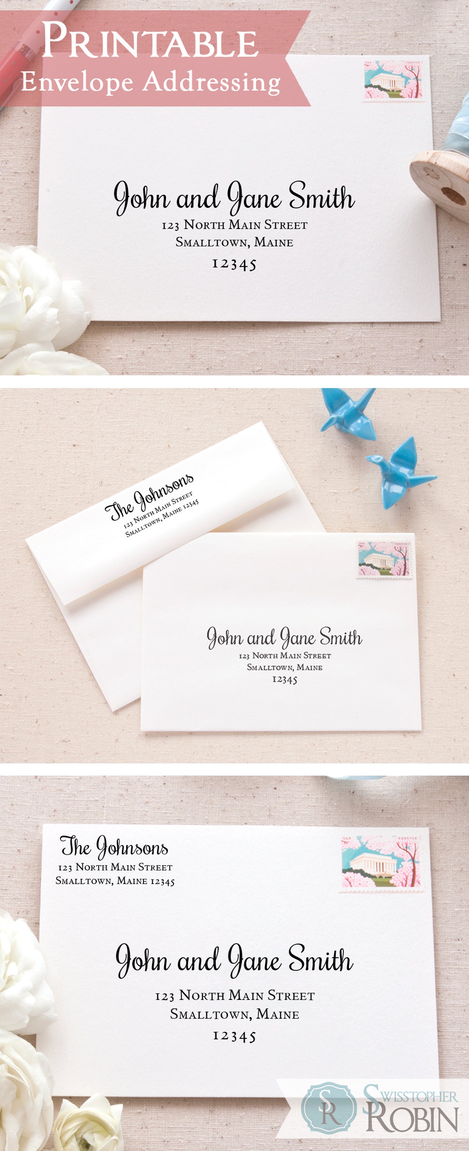 Printable Envelope Address Template Bundle Classic Calligraphy Envelope ...