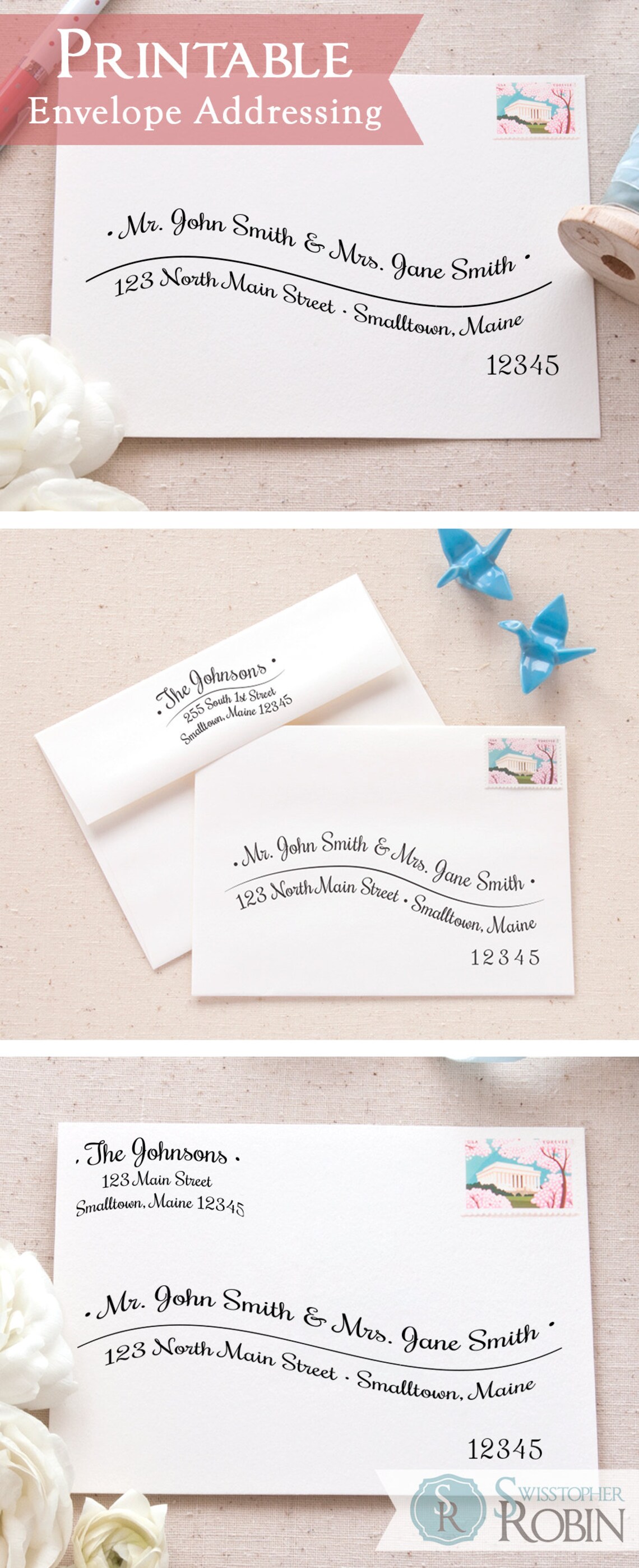 Printable Envelope Address Template Bundle Calligraphy Wave | Etsy