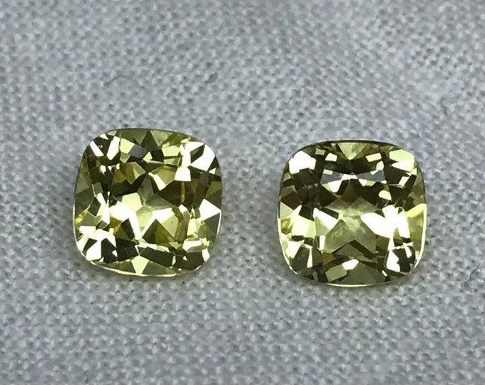 2 Yellow Lab Sapphires, 6mm Cushion Cut 2.78 CTW, Matching Gems ...