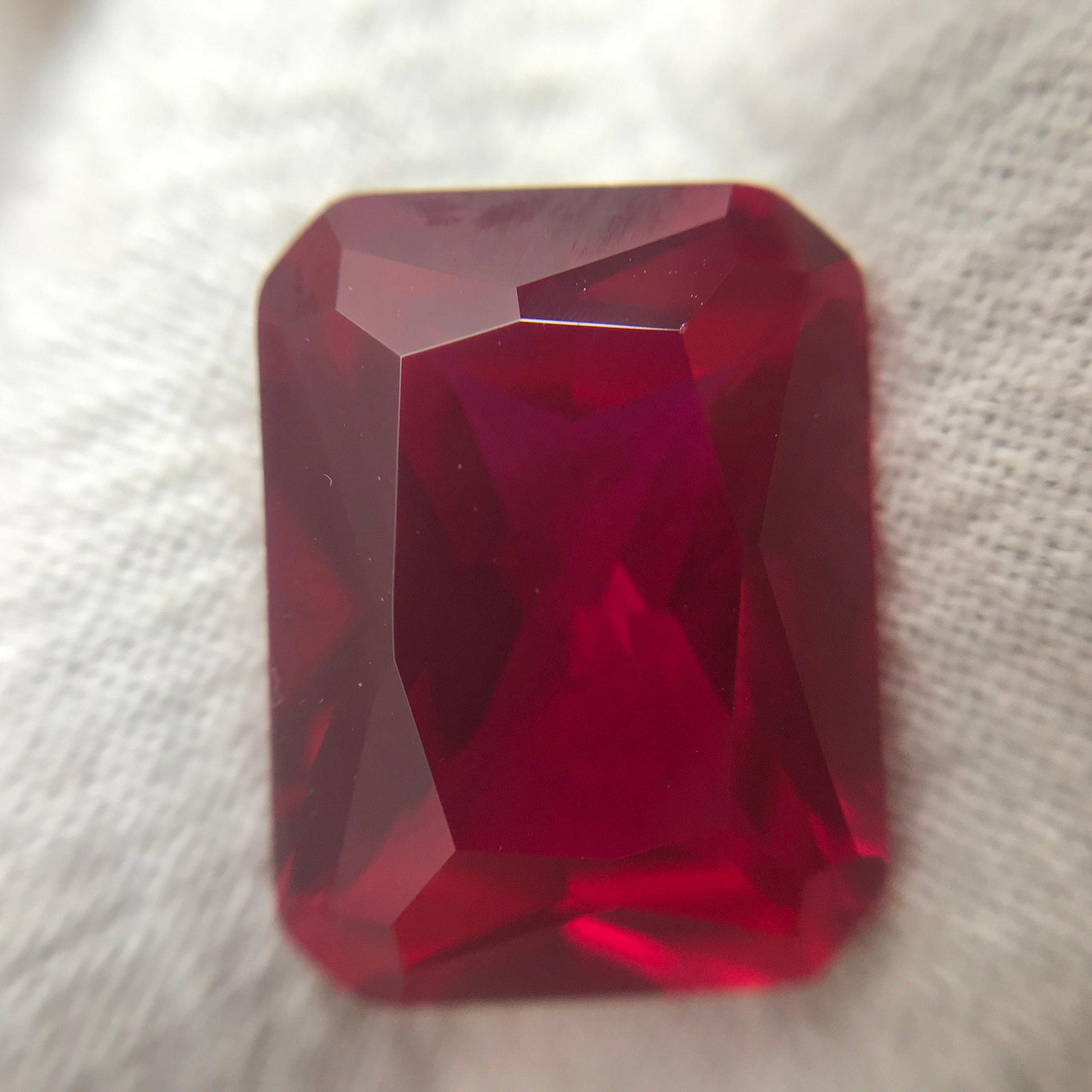 14 Carat Lab Ruby 16x12mm Rectangle Cut, Lab Created Faceted Loose Red ...