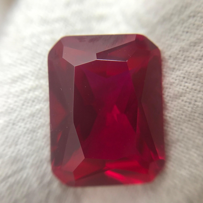 14 Carat Lab Ruby 16x12mm Rectangle Cut, Lab Created Faceted Loose Red ...