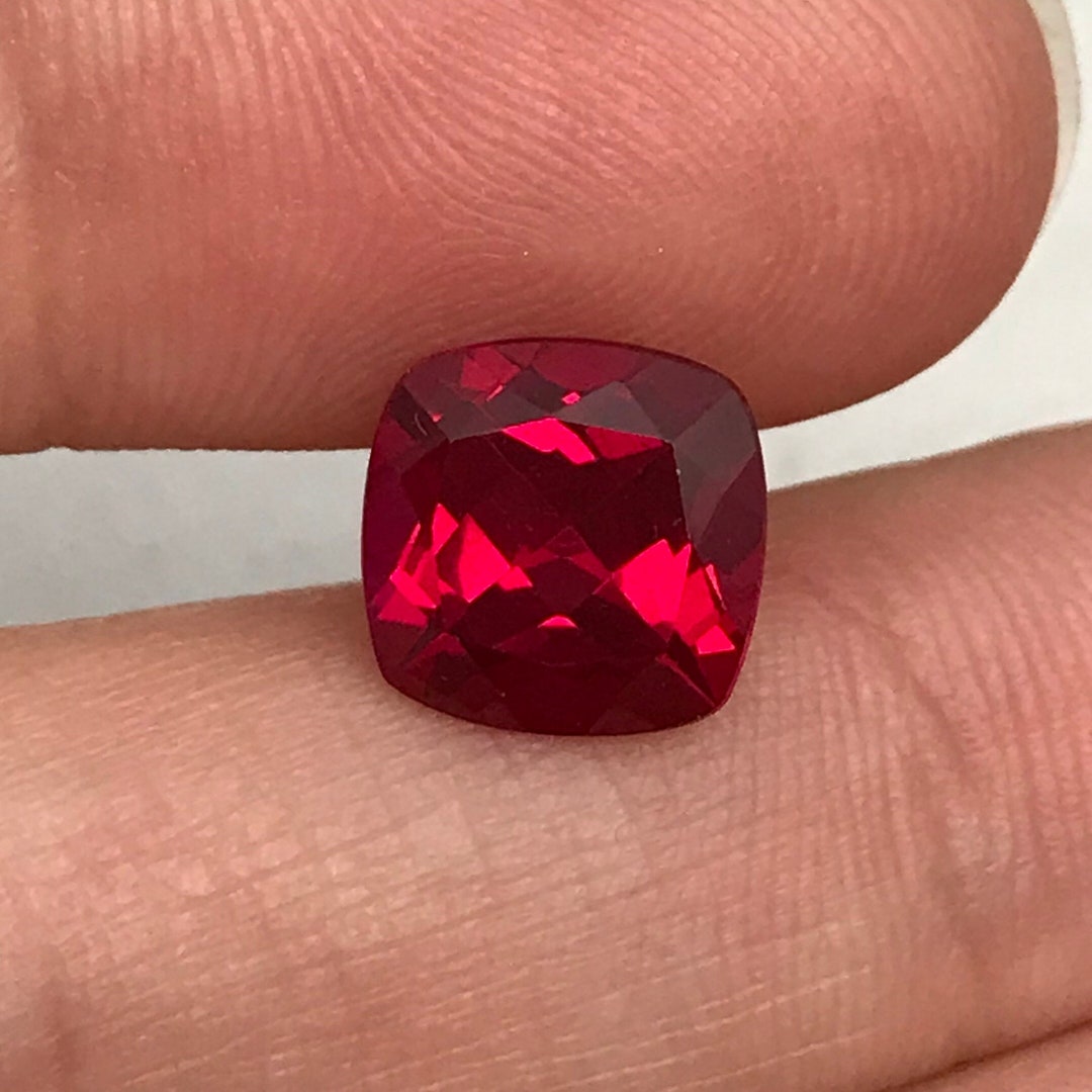 9mm Lab Ruby 4 Carat Square Cushion Cut, Lab Created Faceted Loose Red ...