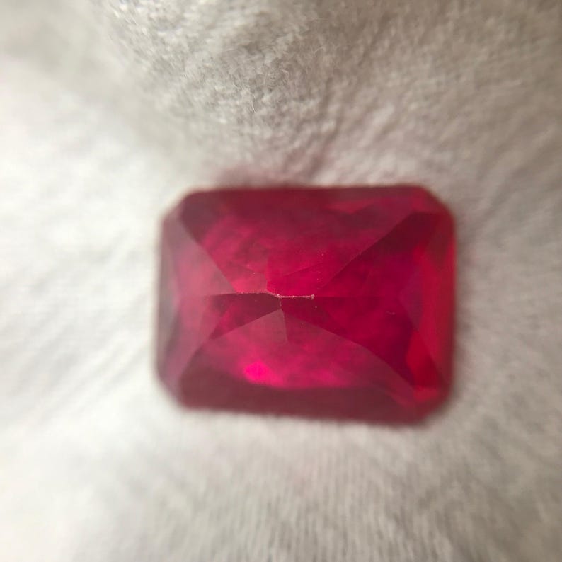 14 Carat Lab Ruby 16x12mm Rectangle Cut, Lab Created Faceted Loose Red ...