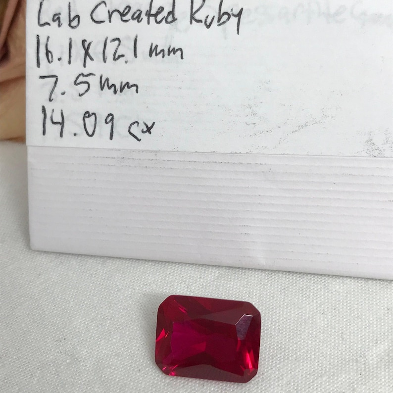 14 Carat Lab Ruby 16x12mm Rectangle Cut, Lab Created Faceted Loose Red ...