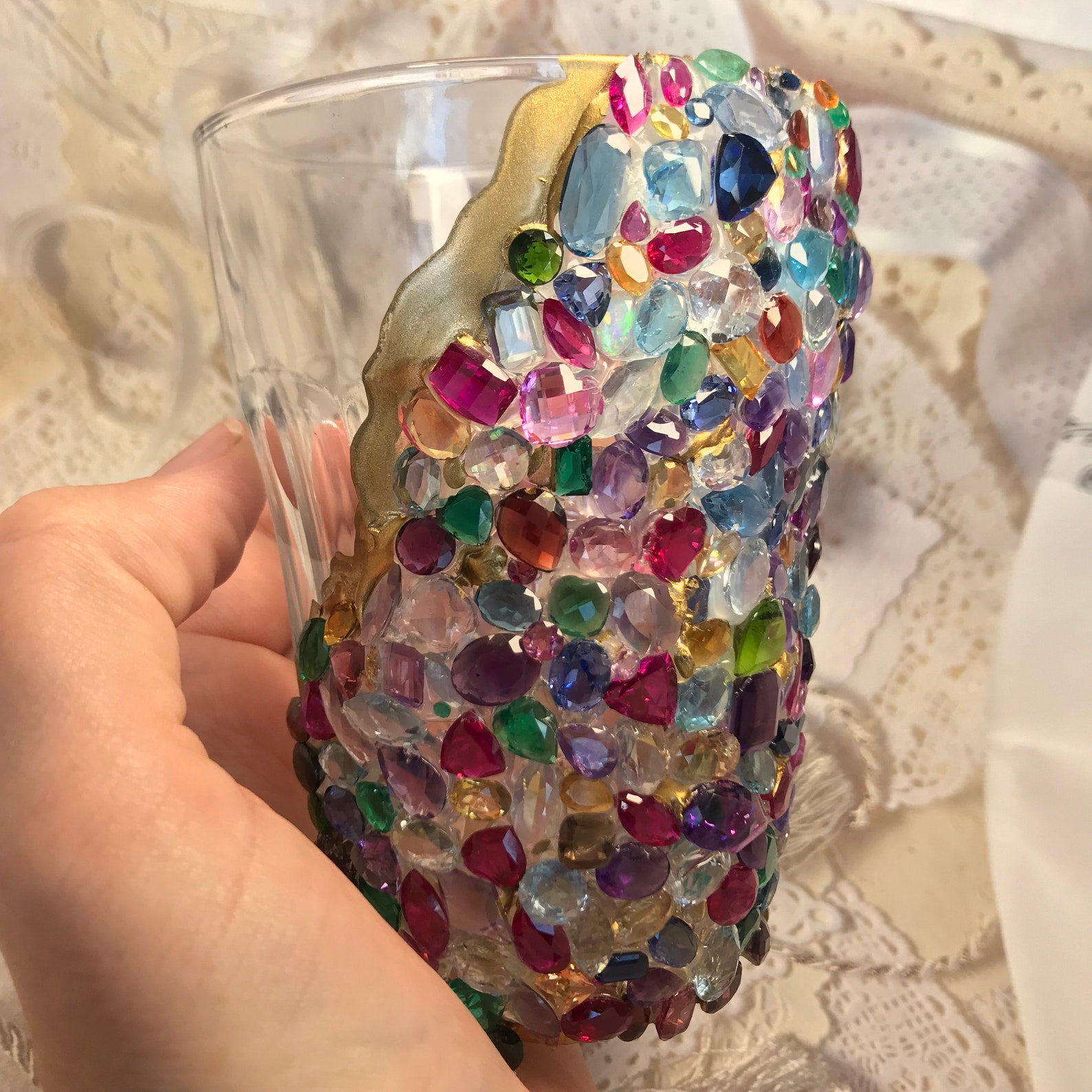 Jewel Encrusted Cup Gemstone Art Center Piece Vase Gems From - Etsy