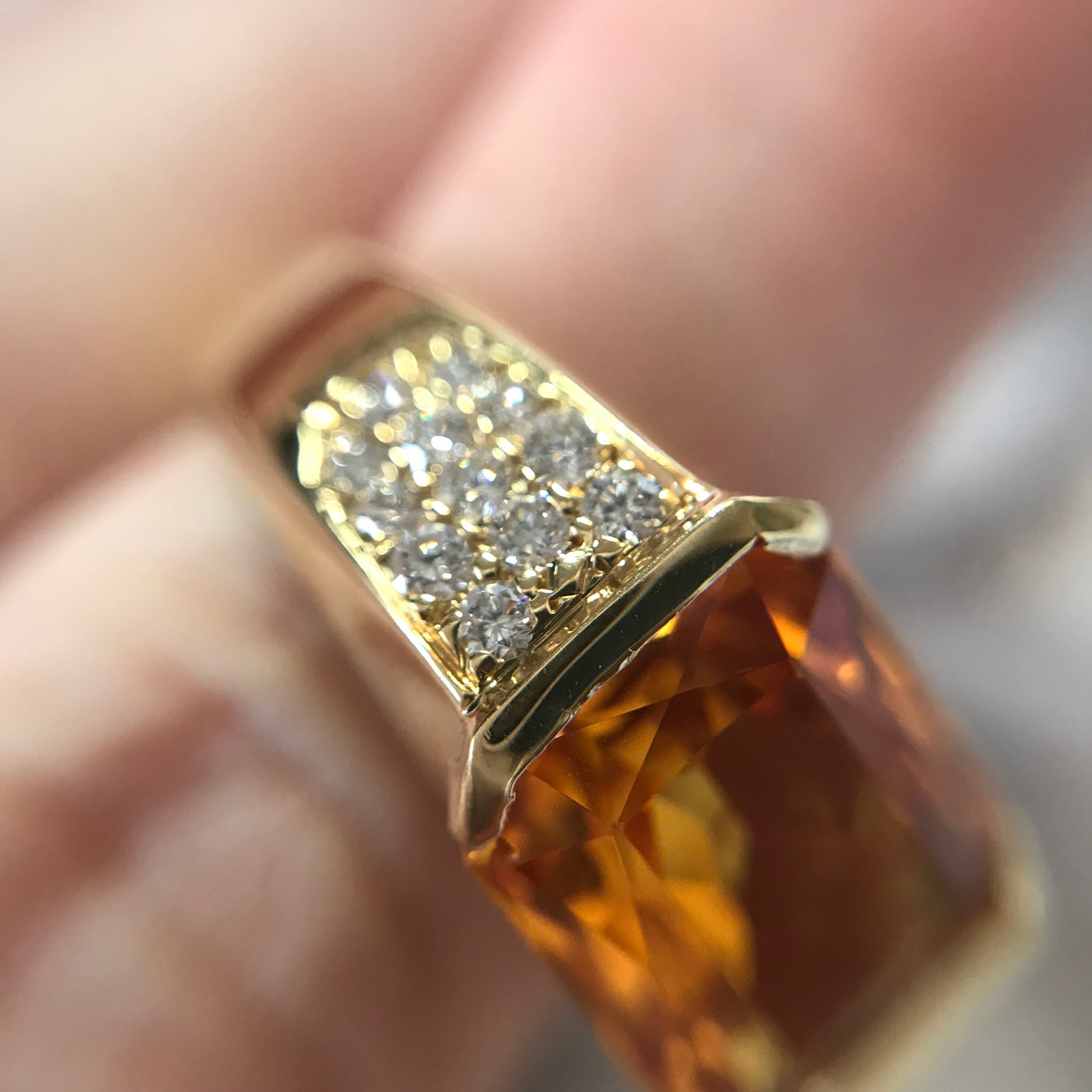 18k Yellow Gold Diamond Orange Lab Sapphire Women's Ring 10 Grams ...