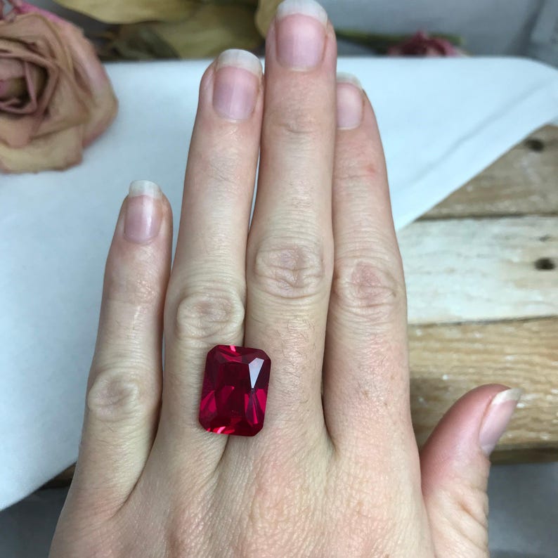 14 Carat Lab Ruby 16x12mm Rectangle Cut, Lab Created Faceted Loose Red ...