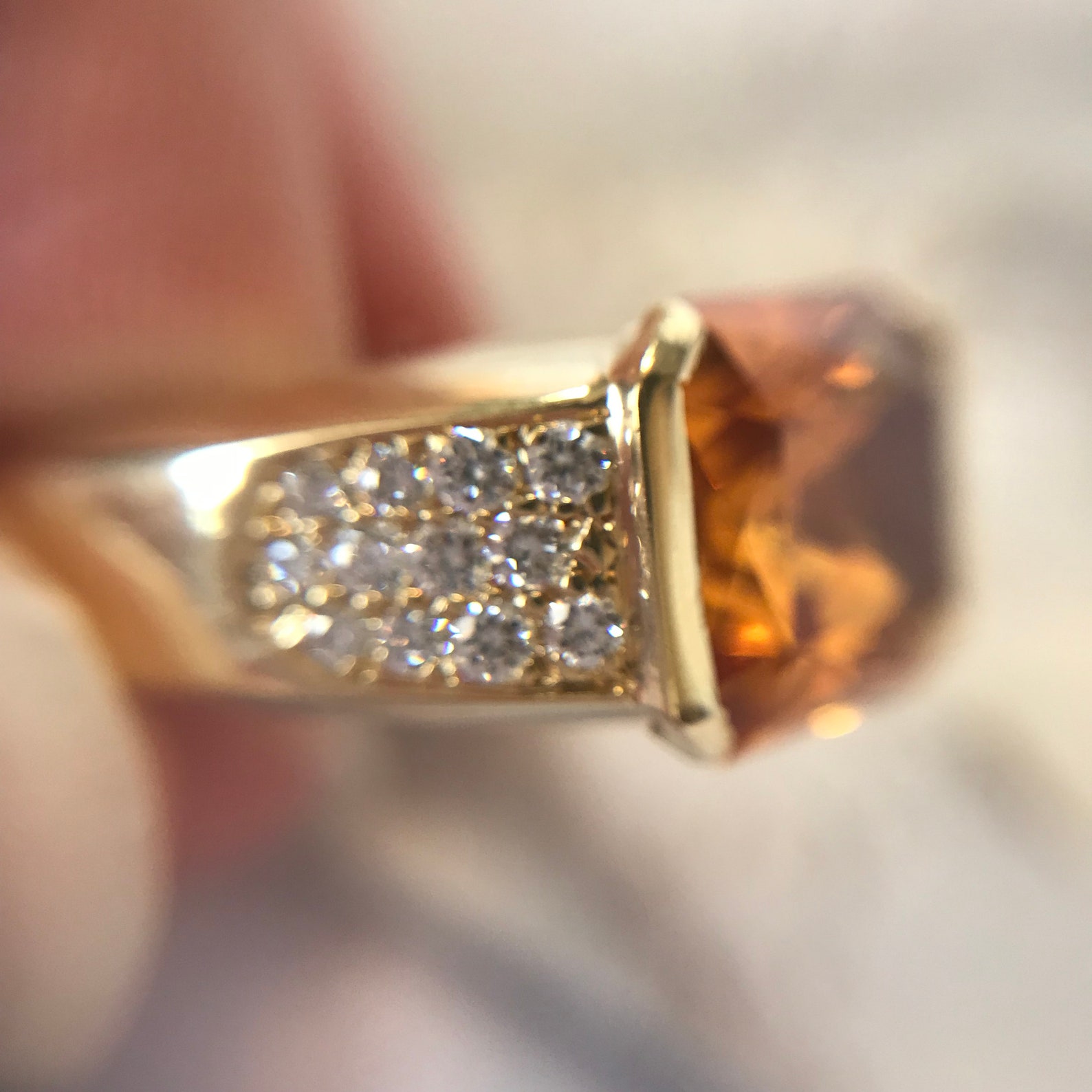 18k Yellow Gold Diamond Orange Lab Sapphire Women's Ring 10 Grams ...