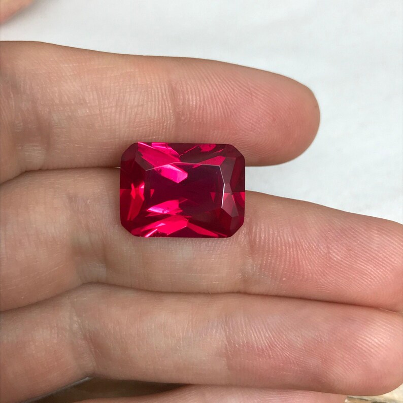 14 Carat Lab Ruby 16x12mm Rectangle Cut, Lab Created Faceted Loose Red ...