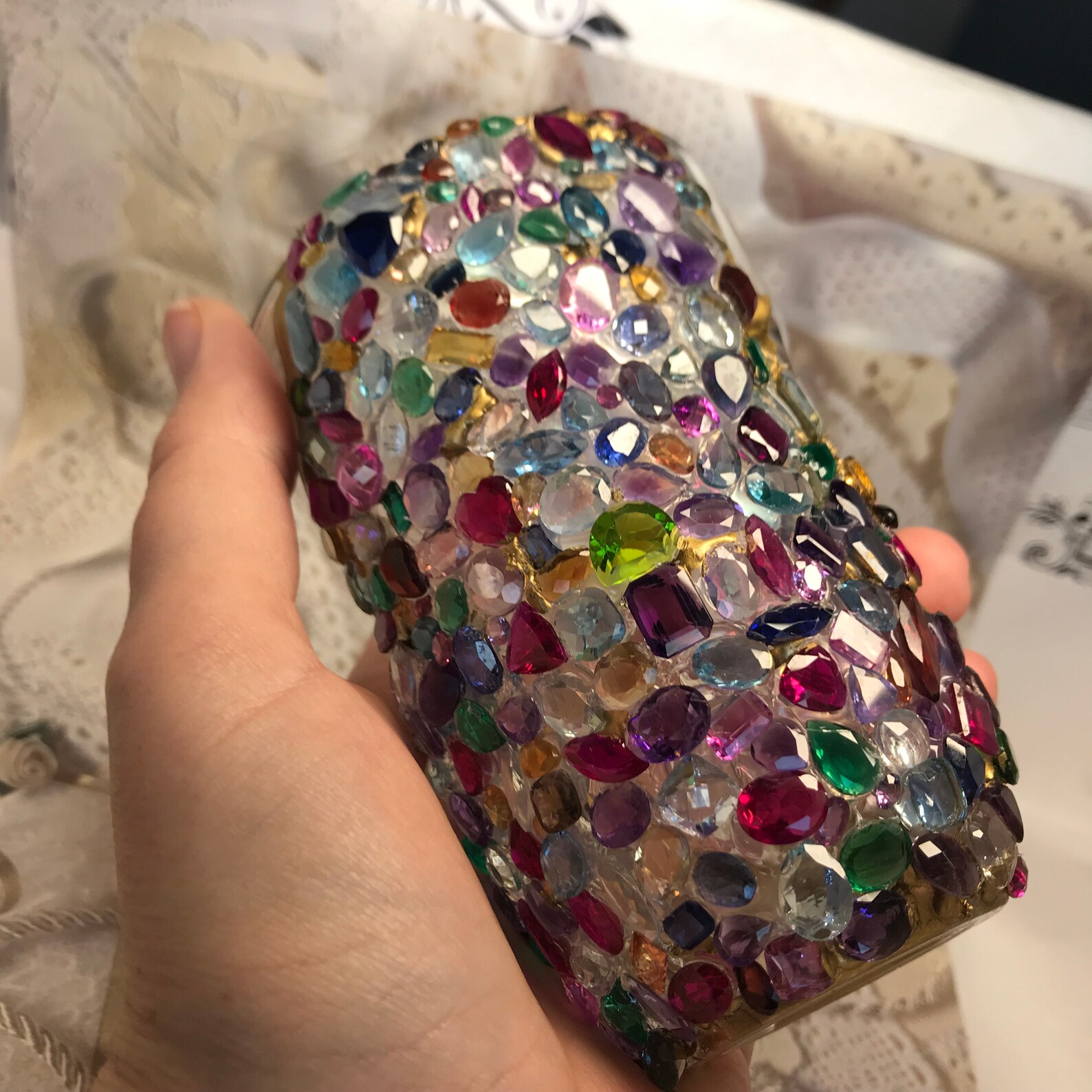 Jewel Encrusted Cup Gemstone Art Center Piece Vase Gems From - Etsy