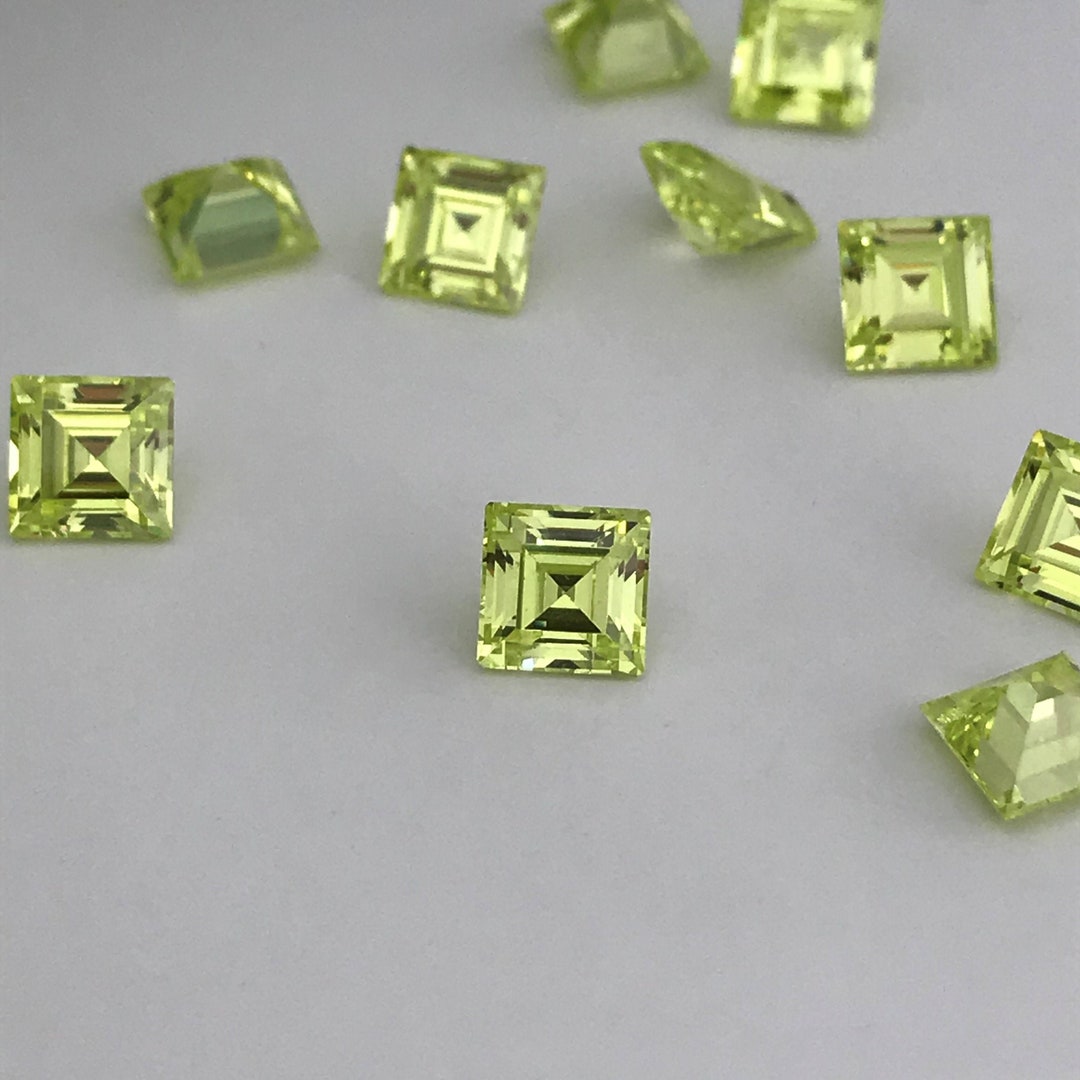 One- Loose Yellow Green Cubic Zirconia, 6mm Square CZ, 2 Carat ...
