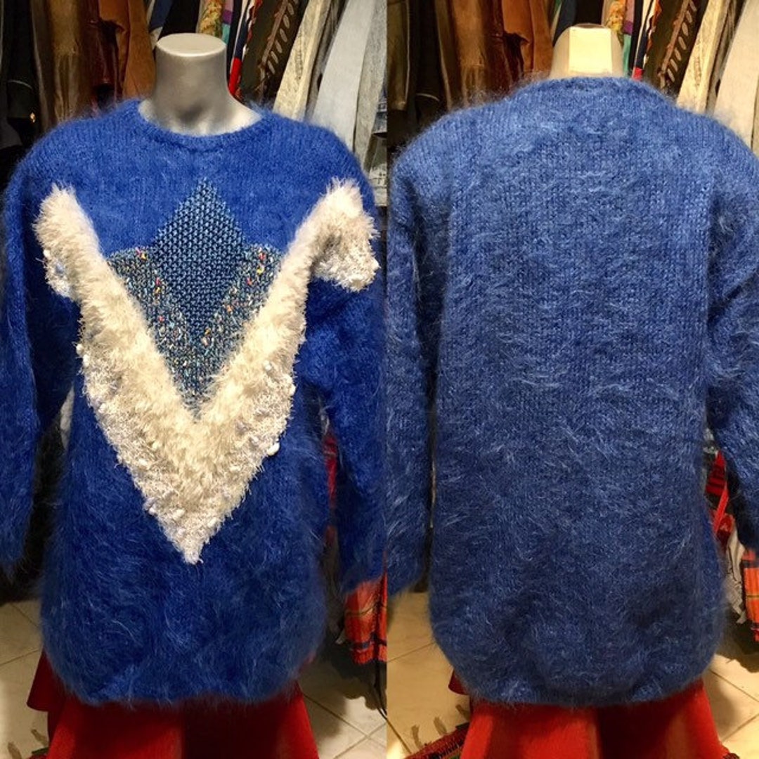 1980s Kingblue Furry Long Dropped Shoulders Sweater Jumper - Etsy Ireland