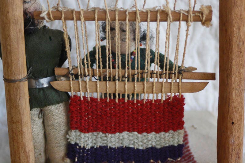 Native American Indian Model of Woman at Weaving Loom With Husband and ...