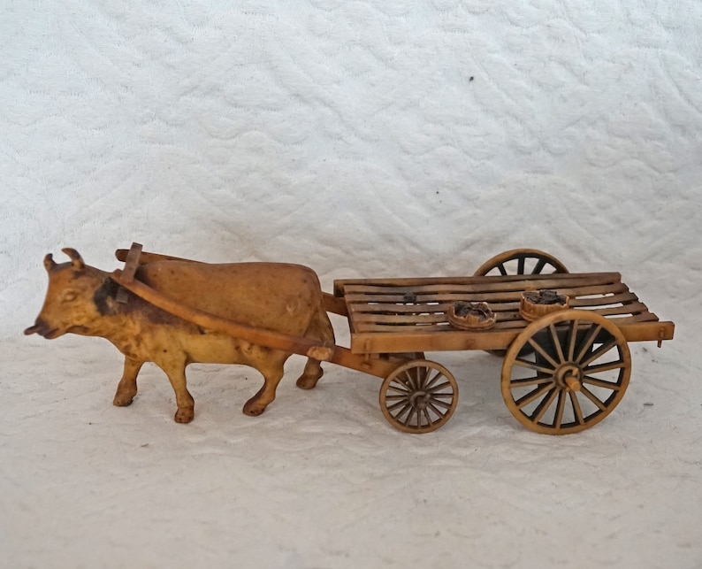 Vintage Mini Japanese Sculpture of Cow Pulling Farm Cart - Etsy