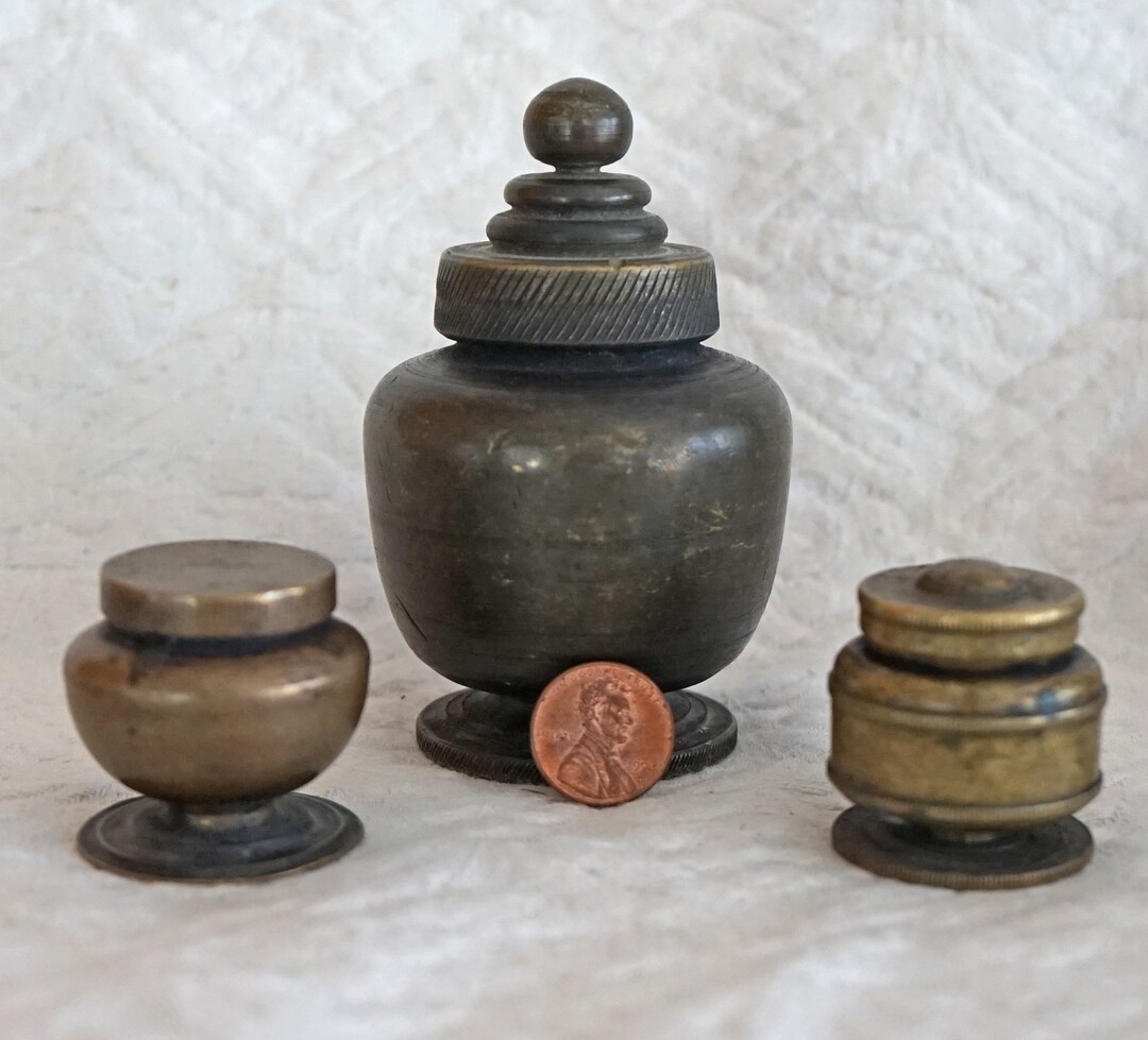 Set of 3 Antique Cast Bronze Inkwells - Etsy