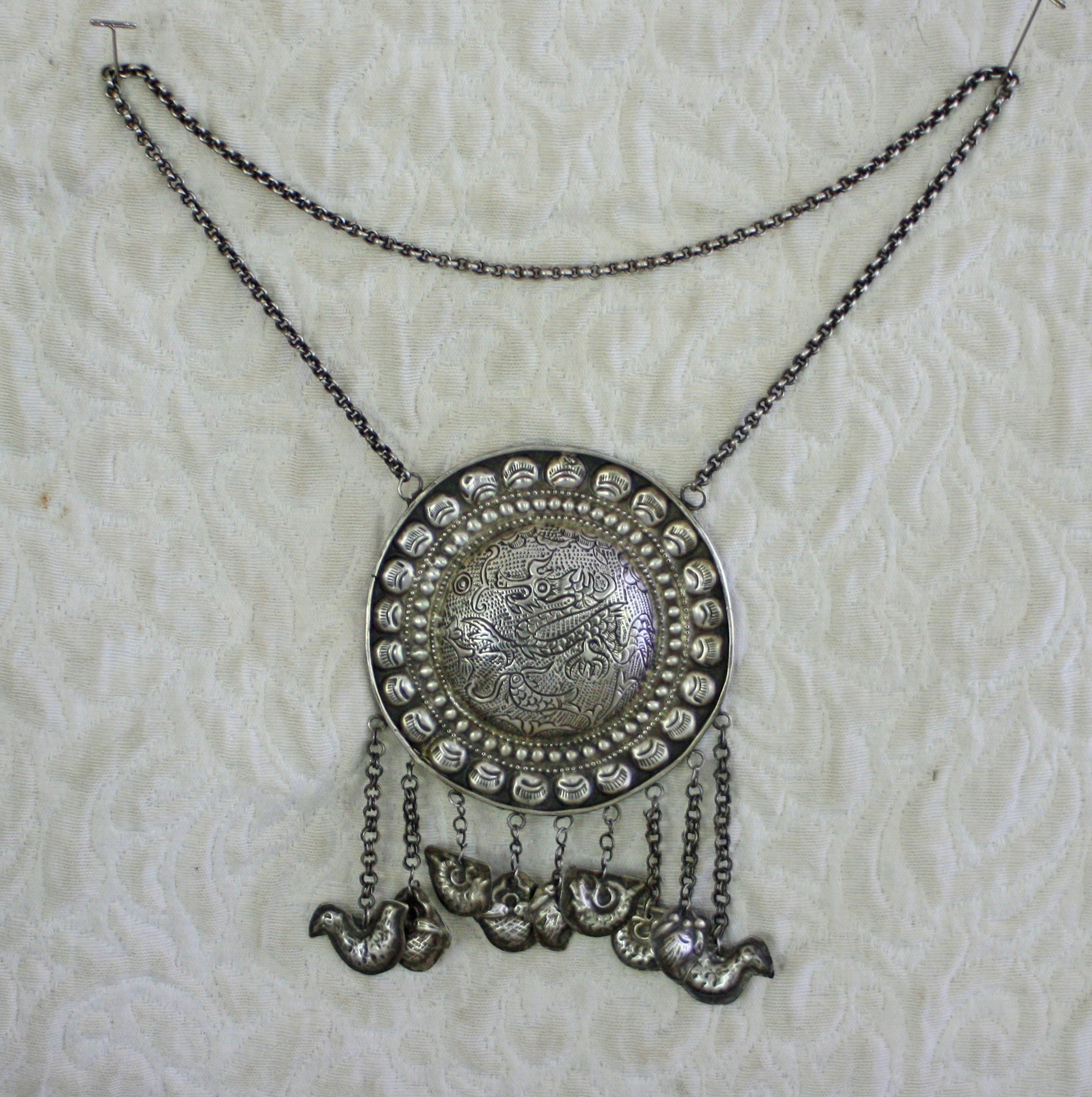 Antique Chinese Large Silver Medallion Necklace - Etsy