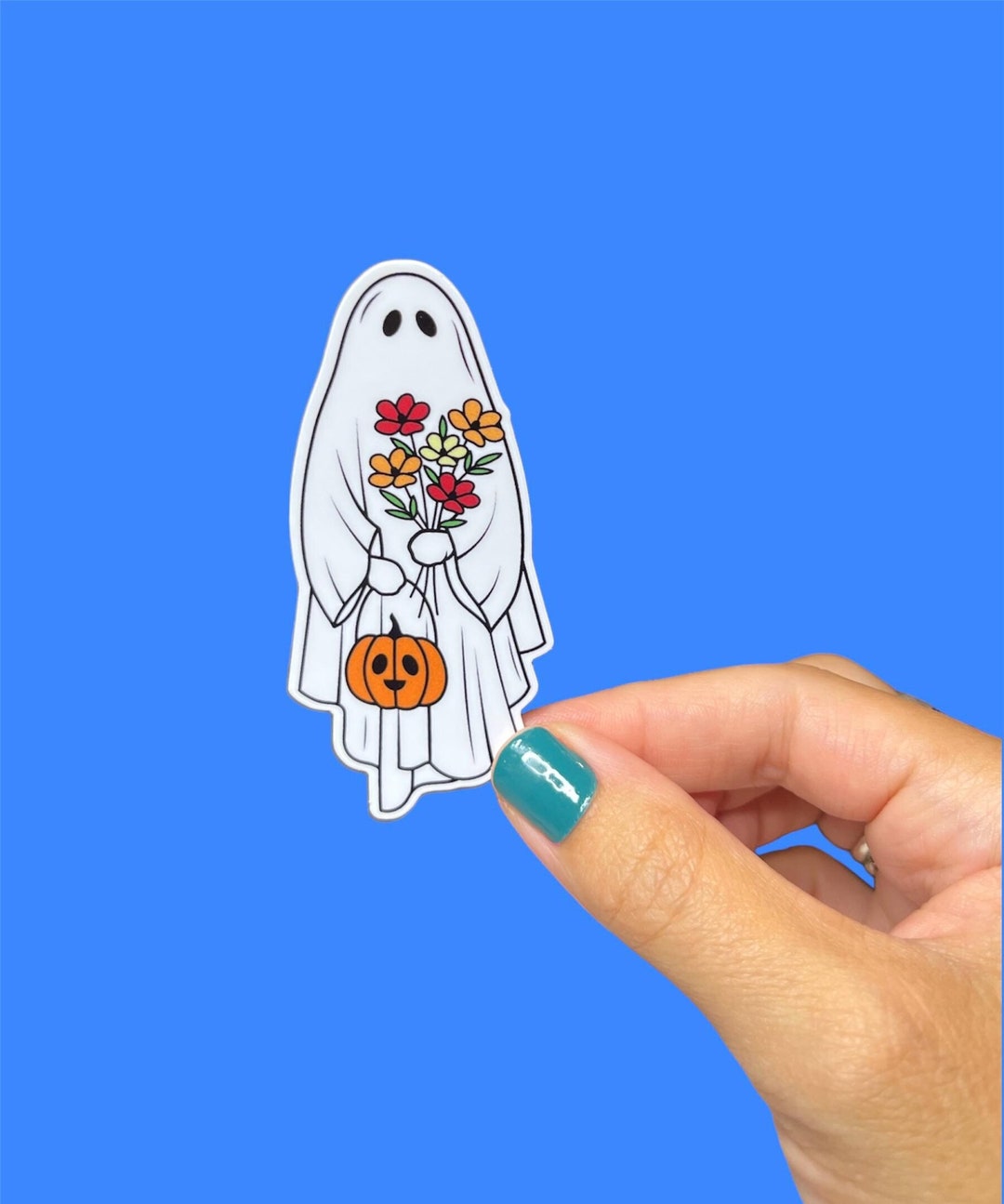 Cute Ghost Halloween Sticker | Cute Ghost Magnet | Ghost With Flowers ...
