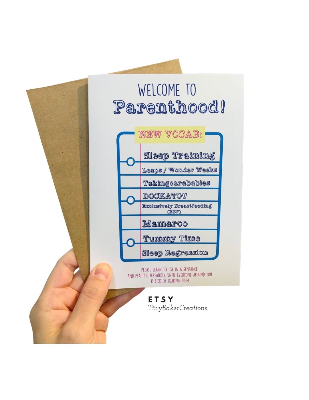 Welcome to Parenthood New Baby Vocab Card | Funny Baby Shower Card ...