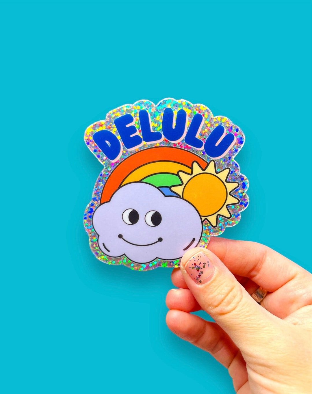 Delulu Holographic Sparkle Vinyl Sticker | Cute Sparkly Cloud and ...