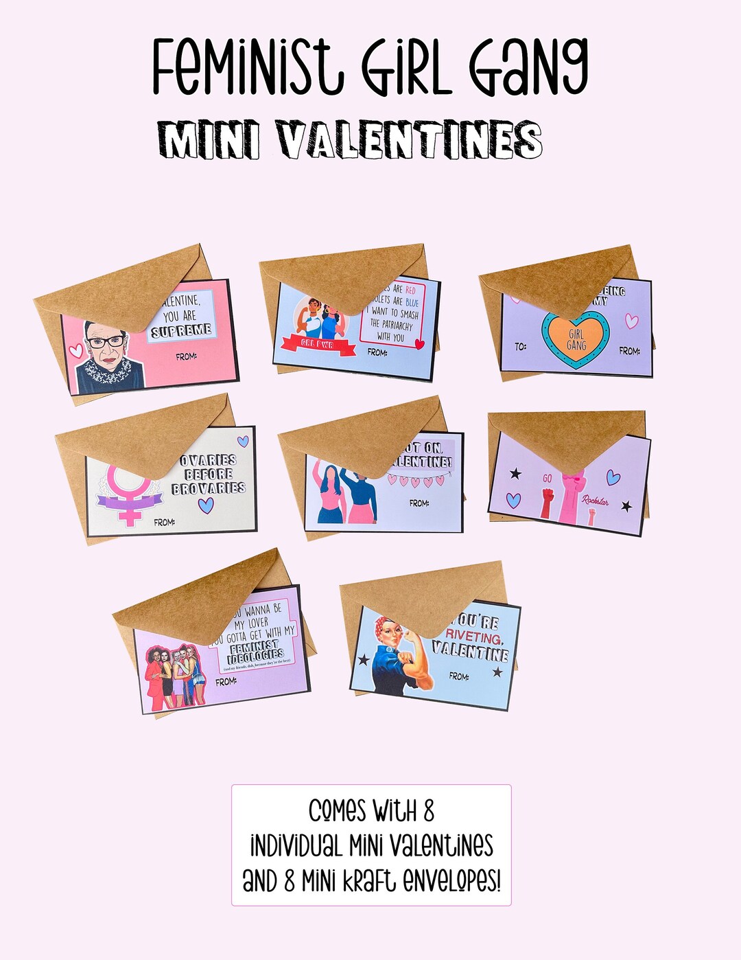 8 Individual Mini Feminist Valentines | Valentine’s Day Cards ...