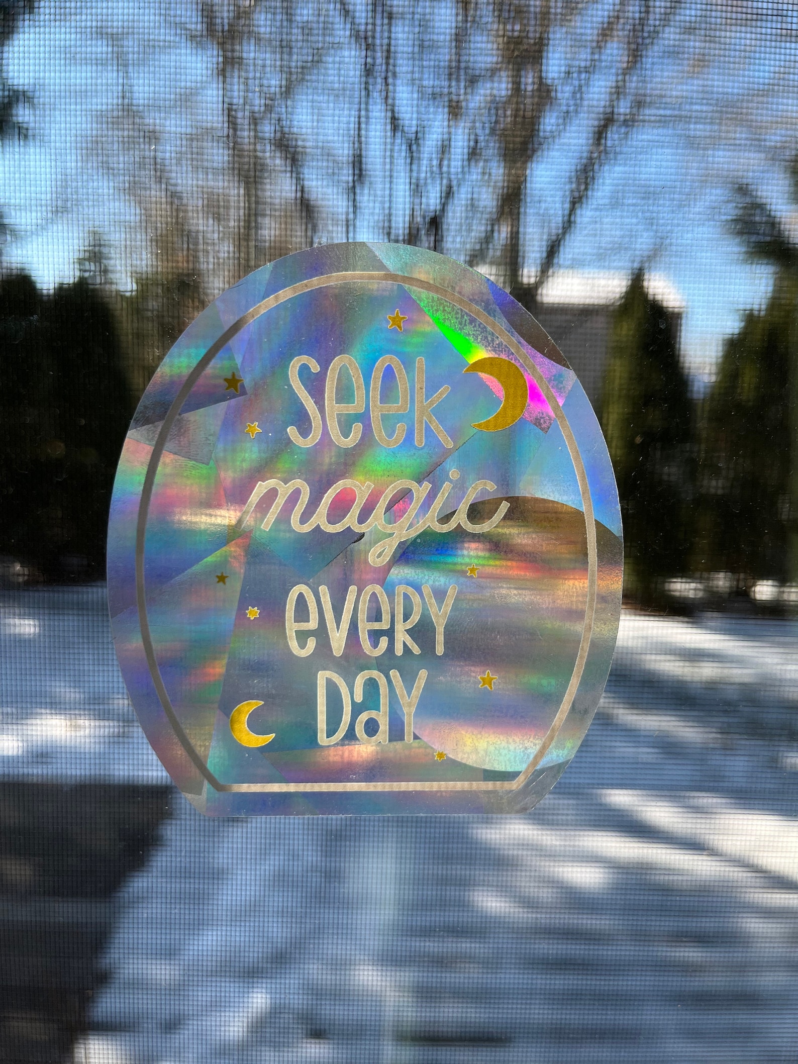 Rainbow Suncatcher Window Sticker Decal | Seek Magic Every Day | Rainbow Prism Decal | Stars and ...