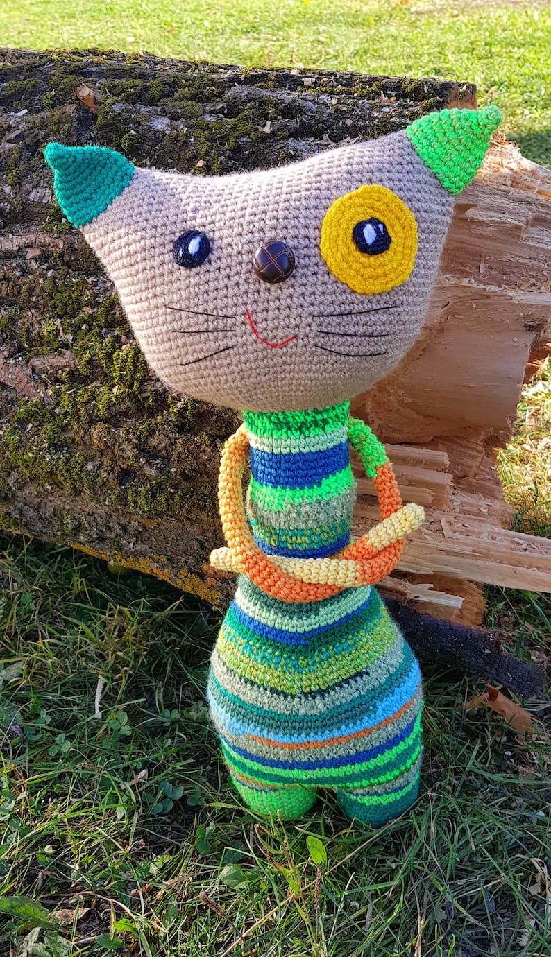 Scrap Yarn Cat Big Crochet Cat Cat Pattern Colorful Cat | Etsy