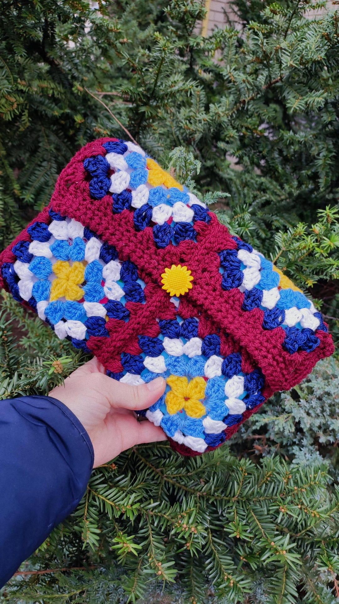 Granny Square Book Cover, Granny Square Pouch, Book Sleeve, Crochet ...