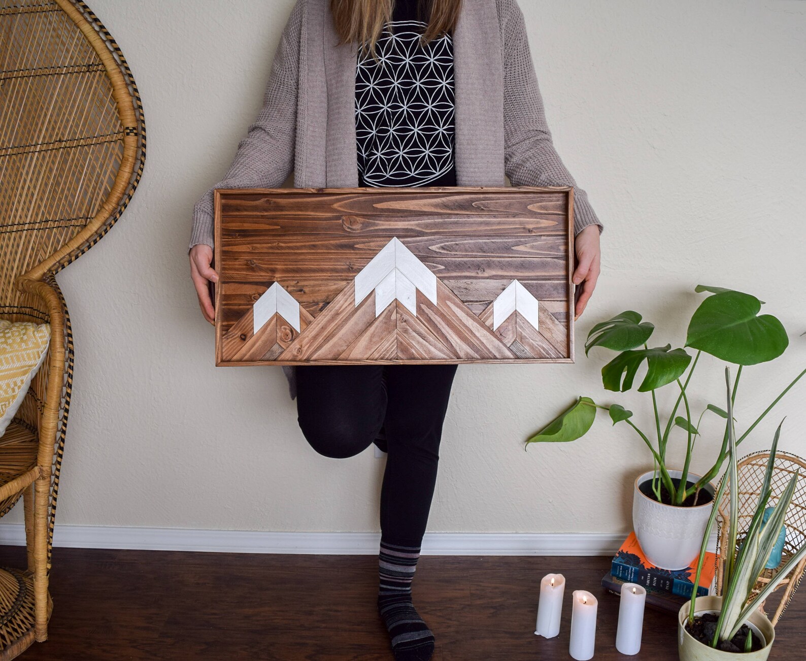 MOUNTAINS Wood Tray With Handles Modern Serving Tray - Etsy