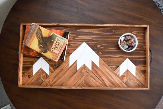 MOUNTAINS Wood Tray With Handles Modern Serving Tray - Etsy