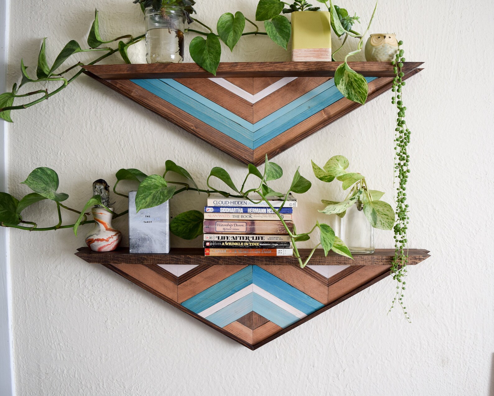Wood Mosaic Floating Shelves: Set of Two Wall Art Shelves - Etsy