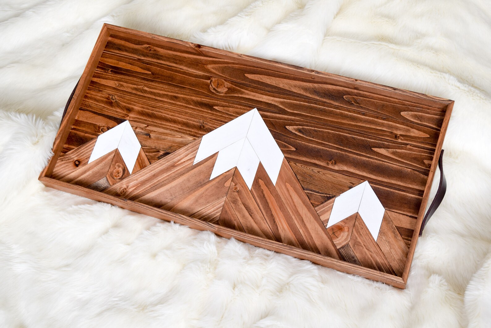 MOUNTAINS Wood Tray With Handles Modern Serving Tray - Etsy