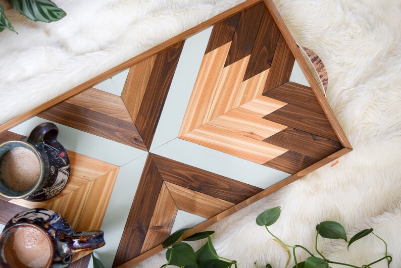 Indra Wood Mosaic Tray With Natural Cork Handles - Etsy