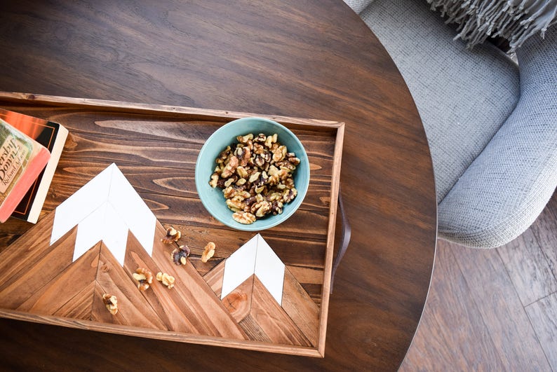 MOUNTAINS Wood Tray With Handles Modern Serving Tray - Etsy