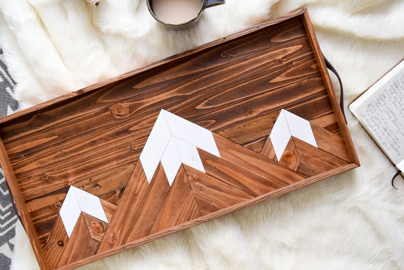 MOUNTAINS Wood Tray With Handles Modern Serving Tray - Etsy