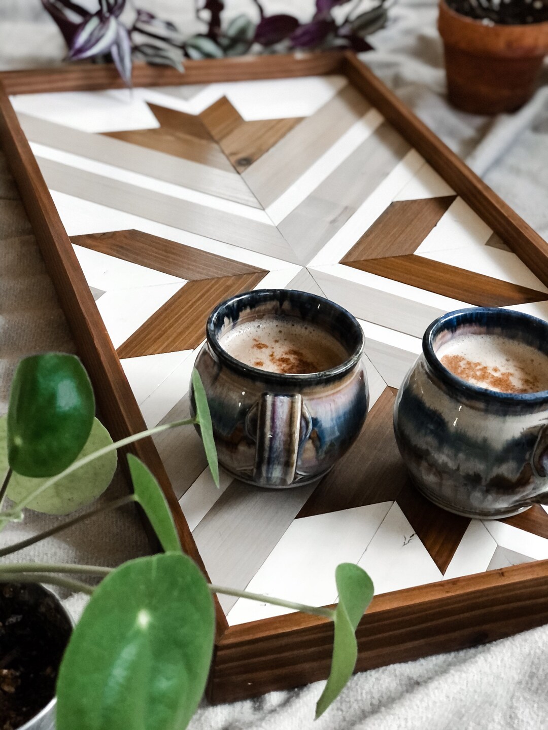 ALPINE GLOW Wood Tray - Modern Serving Tray - Breakfast Tray - Modern ...