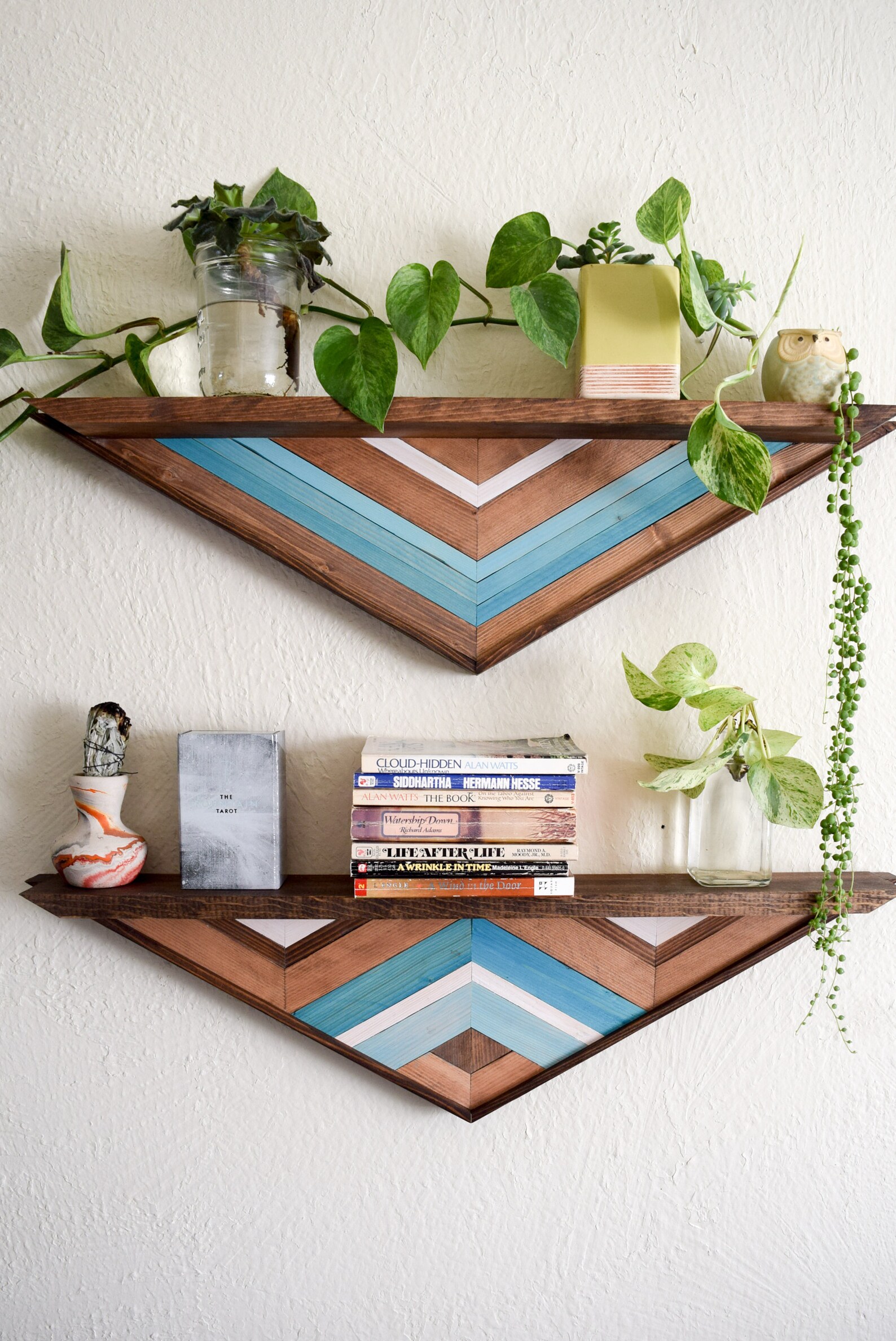 Wood Mosaic Floating Shelves: Set of Two Wall Art Shelves - Etsy