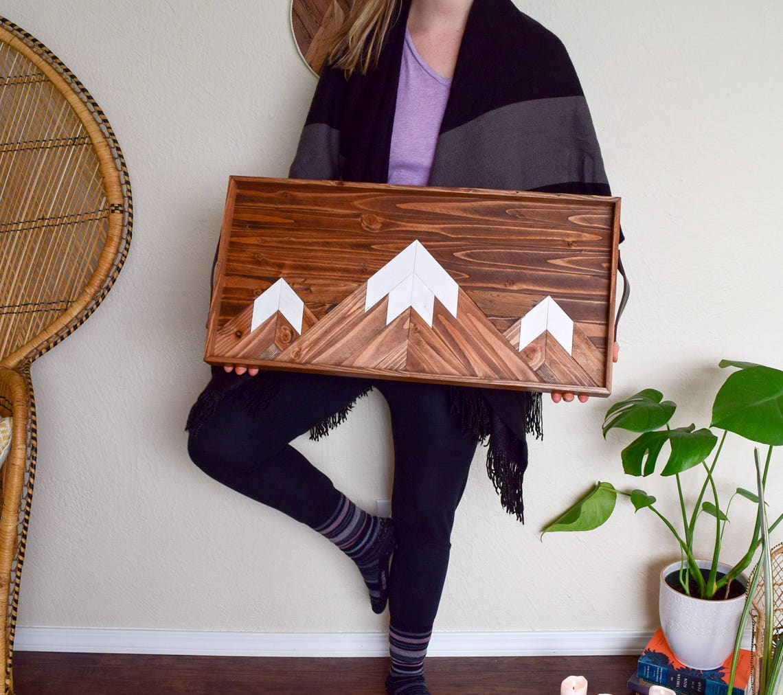 MOUNTAINS Wood Tray With Handles Modern Serving Tray - Etsy