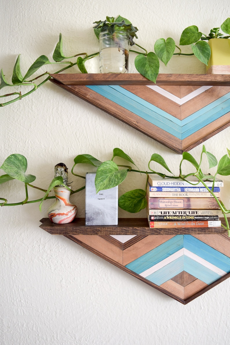 Wood Mosaic Floating Shelves Set of Two Wood Wall Art - Etsy Ireland