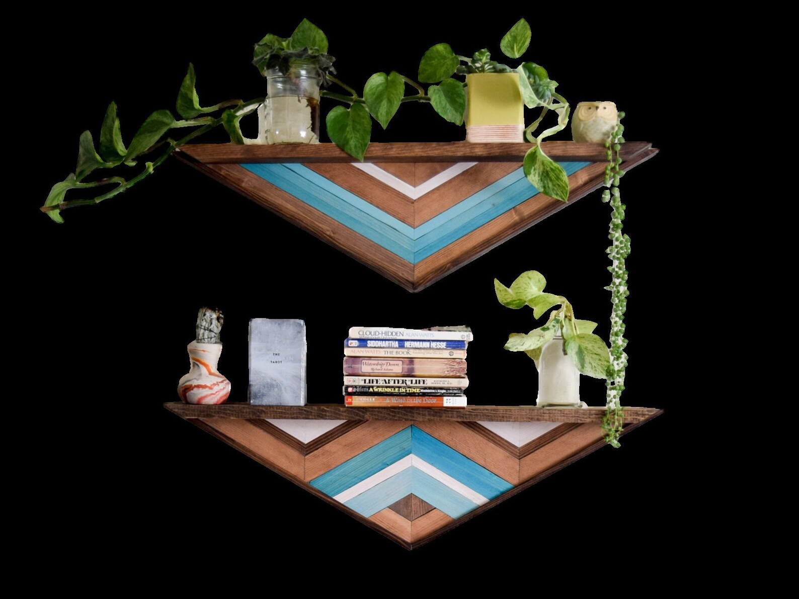 Wood Mosaic Floating Shelves: Set of Two Wall Art Shelves - Etsy