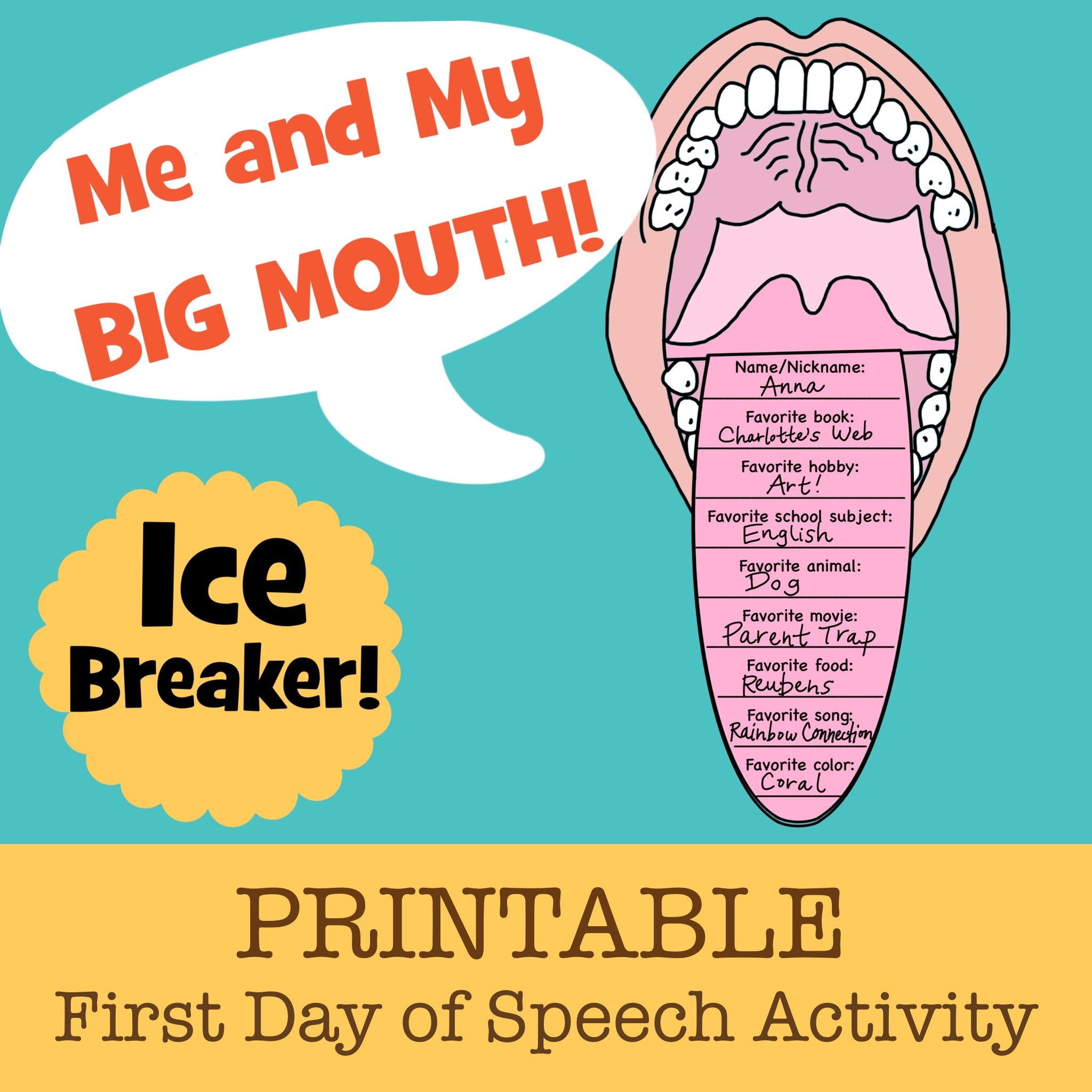 Me and My Big Mouth First Day of Speech Therapy, Beginning of the Year ...