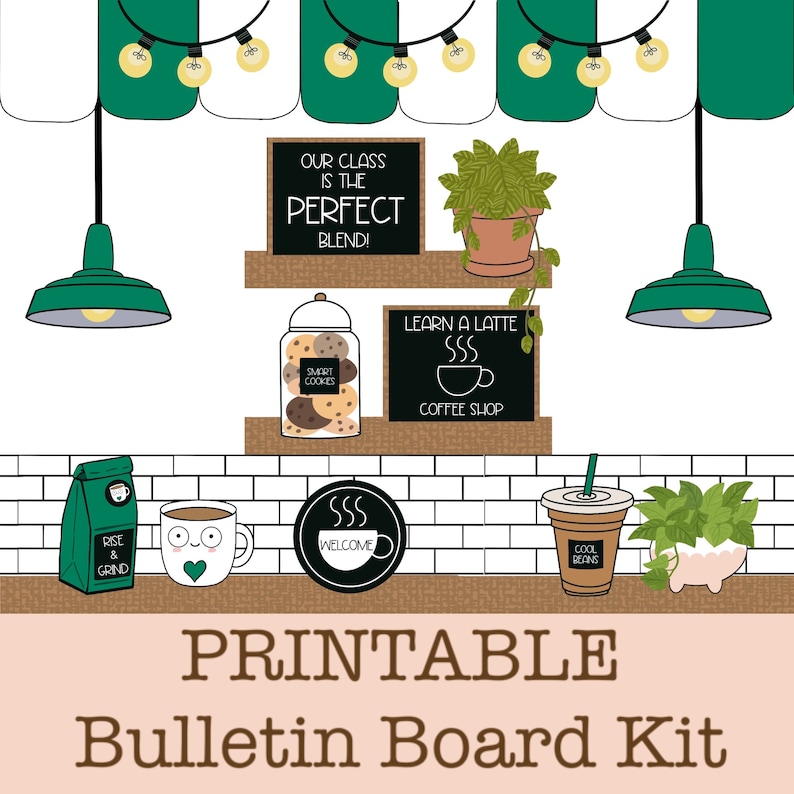Coffee Shop Bulletin Board and Door Decor Kit, Industrial Farmhouse ...