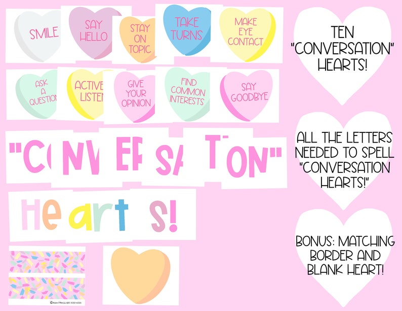 Speech Therapy Valentines Day conversation Hearts Bulletin Board and ...