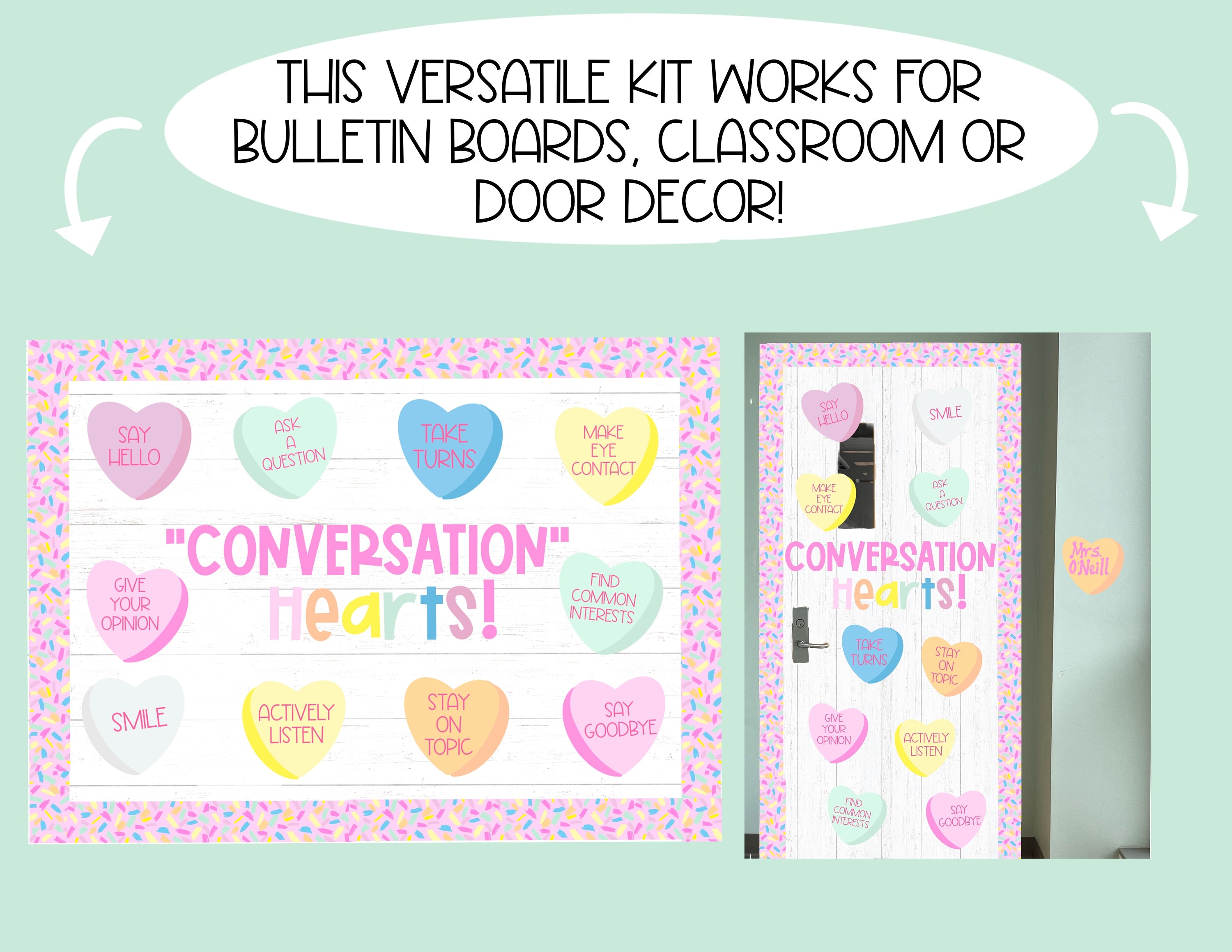Speech Therapy Valentines Day conversation Hearts Bulletin Board and ...
